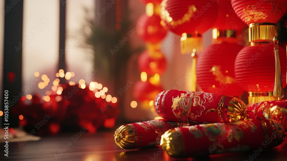 Design a vibrant scene celebrating Chinese New Year, featuring ...