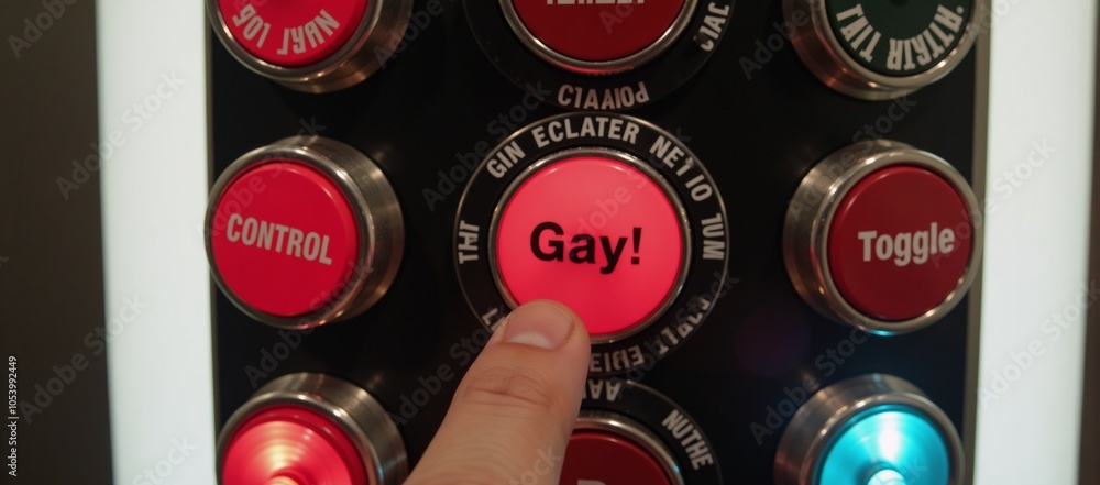 Round push button labeled Gay alarms on an elevators control panel ...