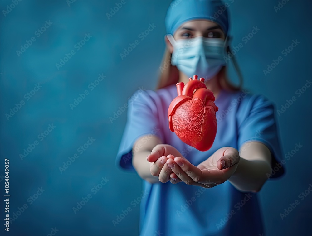 human heart in the hand of a surgeon woman. Heart organ anatomy in ...