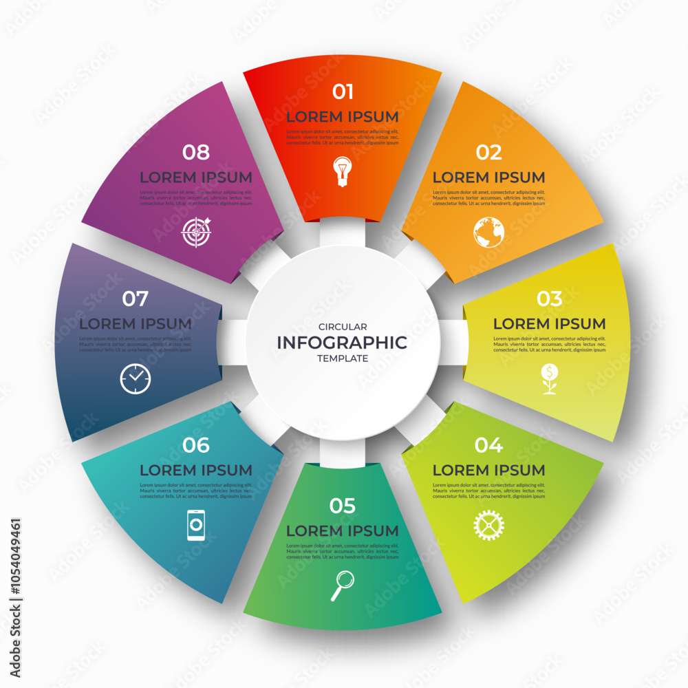 Vector infographic circle. Cycle diagram with 8 options. 8-step round ...