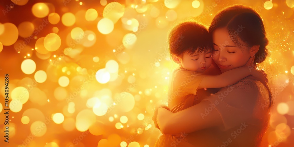 Digital art of a mother hugging her child with an elegant background ...