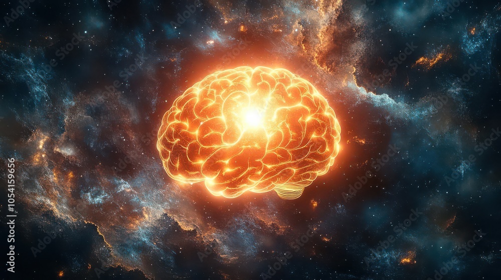 Craft a striking image of a Luminous Brain, featuring a glowing brain ...