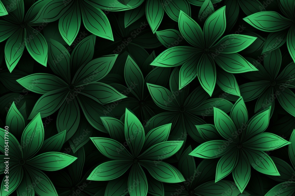 Symmetrical silhouettes of emerald flowers in a simple pattern for ...