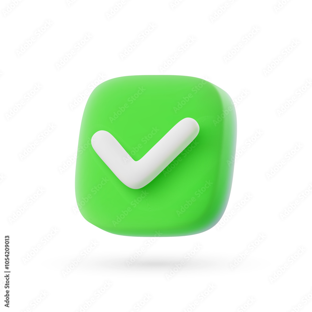 3d vector square green check mark icon in cartoon minimal style. Stock ...