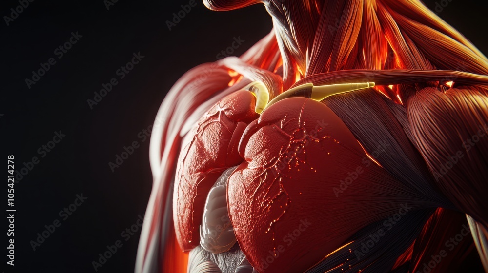 diagram of the muscular system showing the pectoral muscles. Stock ...