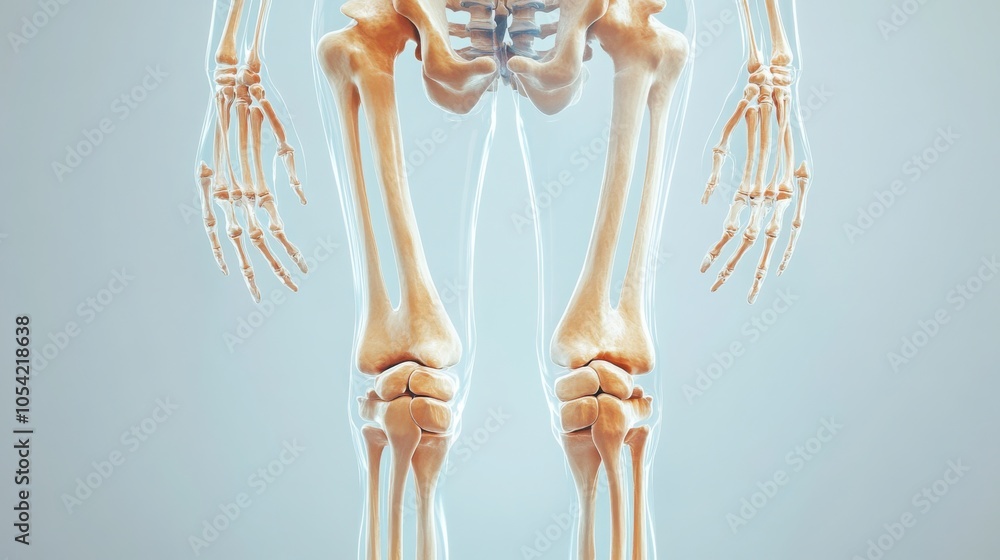 Front view diagram of the human skeletal system displaying the bones of ...