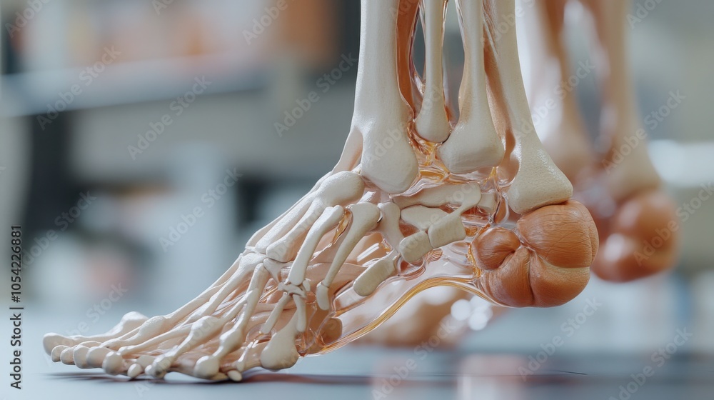 Labeled diagram of the human skeletal system showing the bones of the foot and ankle. Stock ...