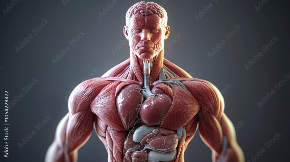 Muscular system diagram highlighting the muscles of the chest and ...