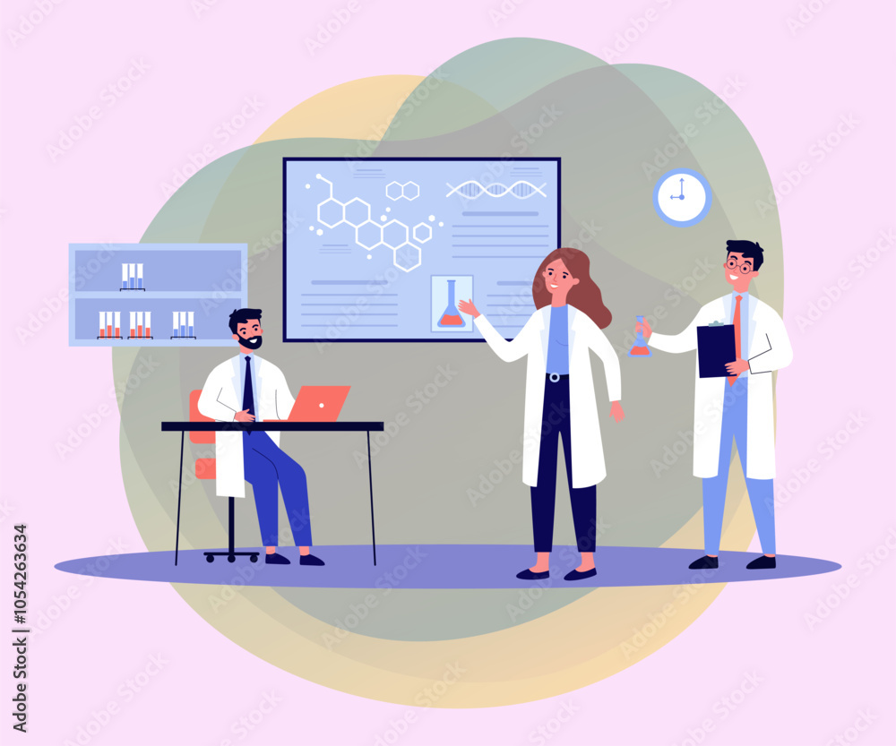 Scientists studying genetic sequencing vector illustration. Doctors ...