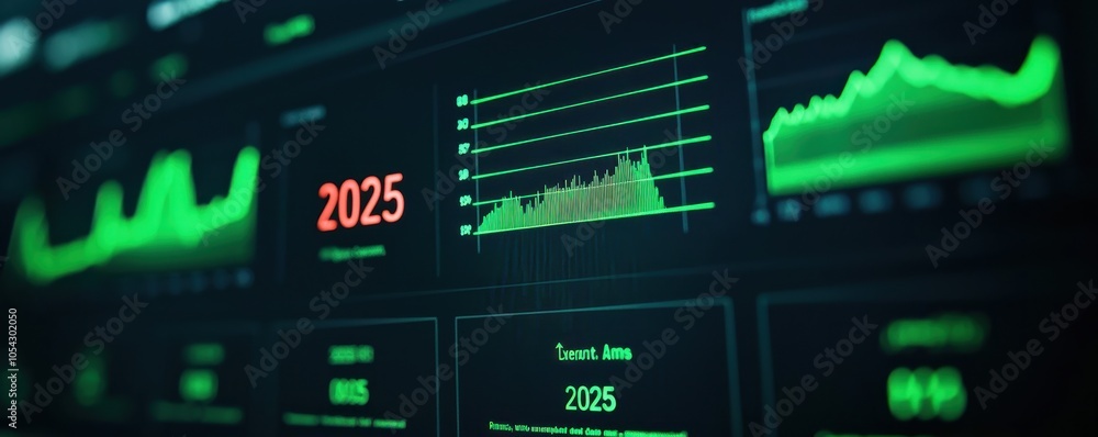 Modern data visualization with graphs and metrics for 2025 on a dark ...
