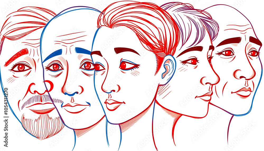 Emotional intelligence expressed by different face expressions. Red and ...