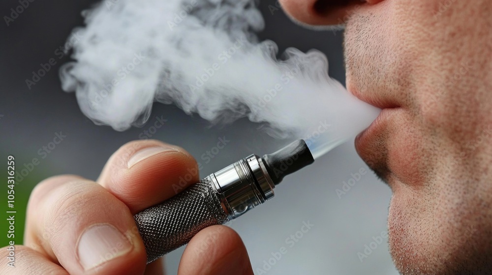 Vapor cloud: smoking vape e-cigarette in a public space, releasing ...