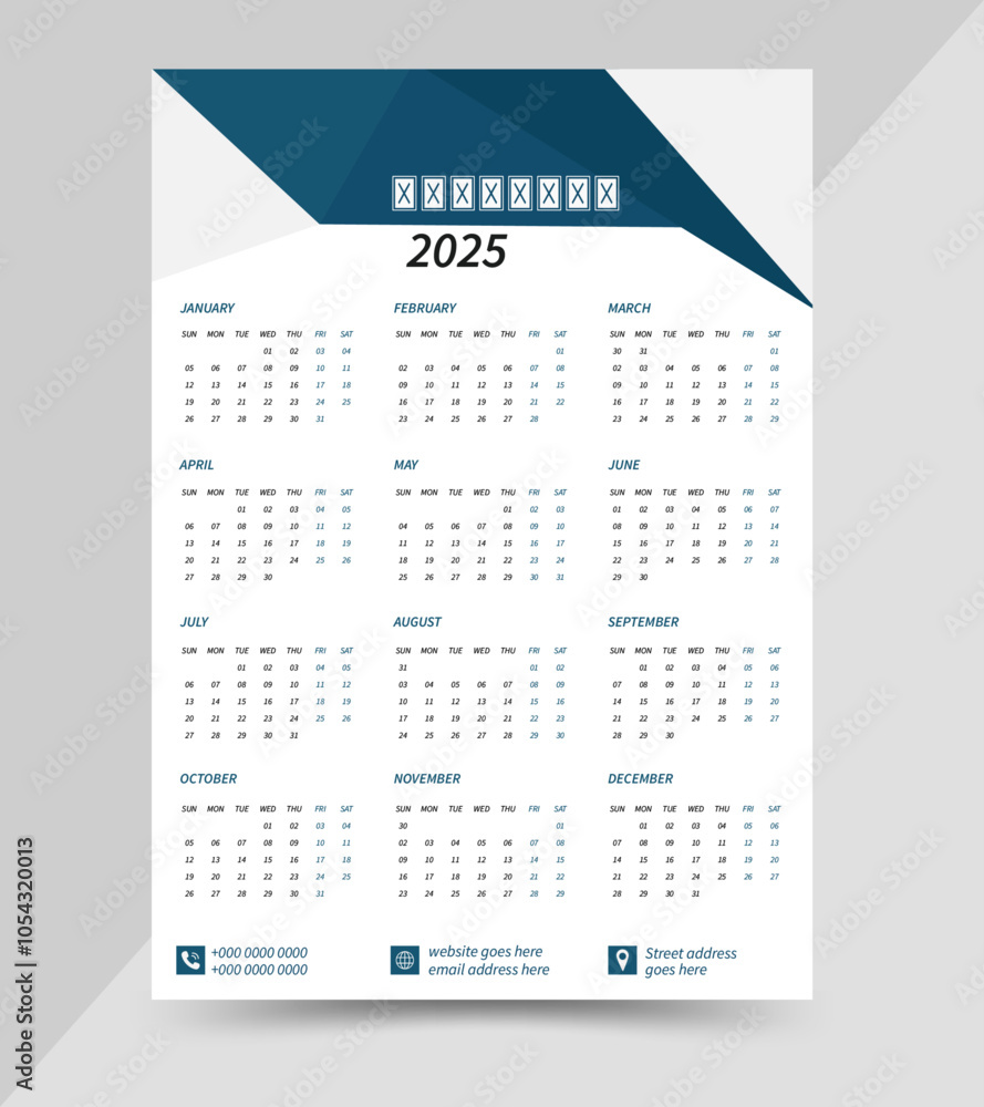 2025 new year calendar design print ready vector full editable wall ...