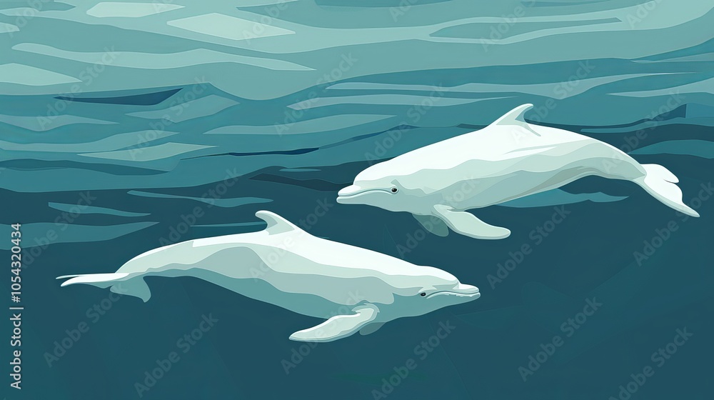 Rendering of beluga whales in Arctic waters flat design side view ...