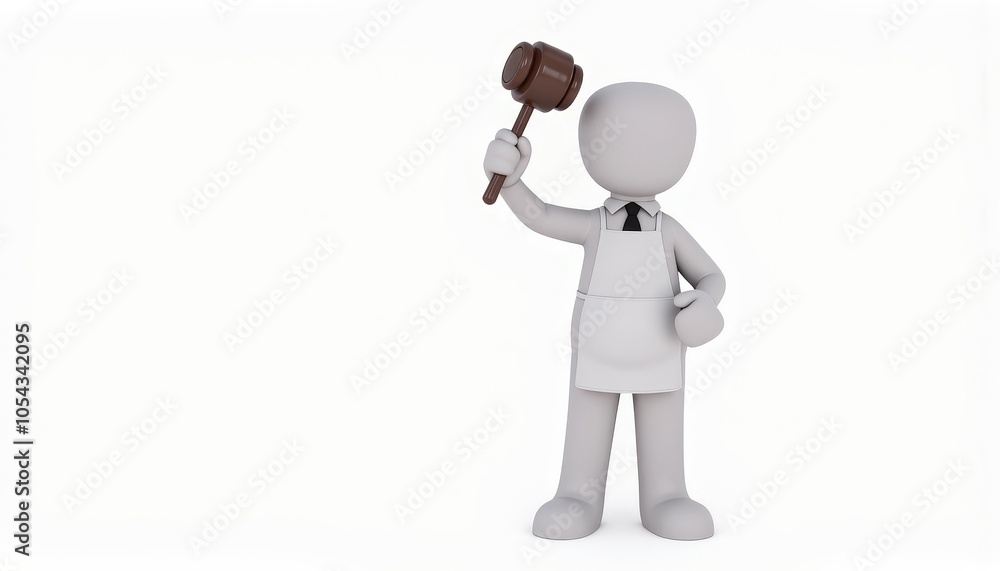 3D stick figure judge character with gavel for legal themes and ...