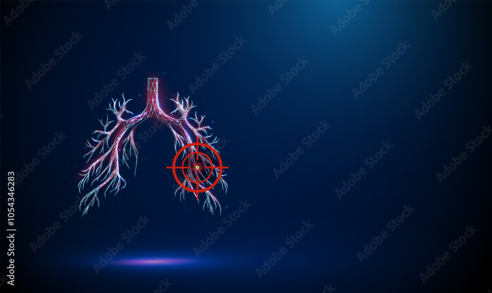 Abstract blue human bronchial tree with red target sign. Lungs ...