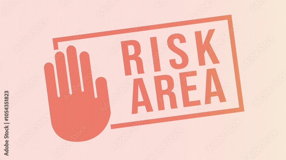 Illustration depicting a risk area warning sign with a bold red hand ...