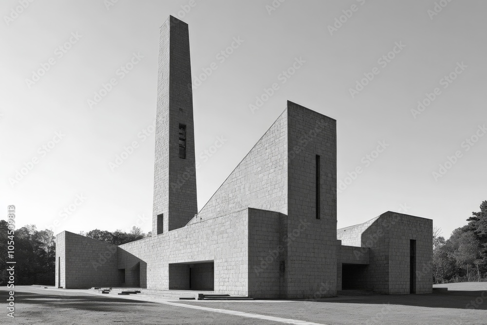 Monochrome architecture with sharp angles and dramatic lighting ...