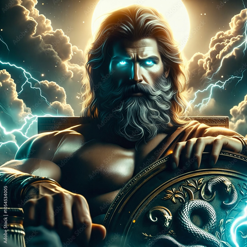 Zeus the supreme Olympian god of ancient Greek mythology on his throne ...