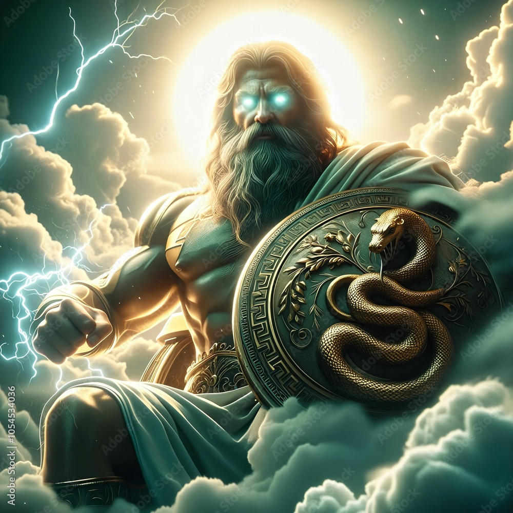 Zeus the supreme Olympian god of ancient Greek mythology on his throne ...