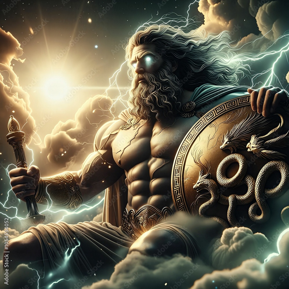 Zeus the supreme Olympian god of ancient Greek mythology on his throne ...
