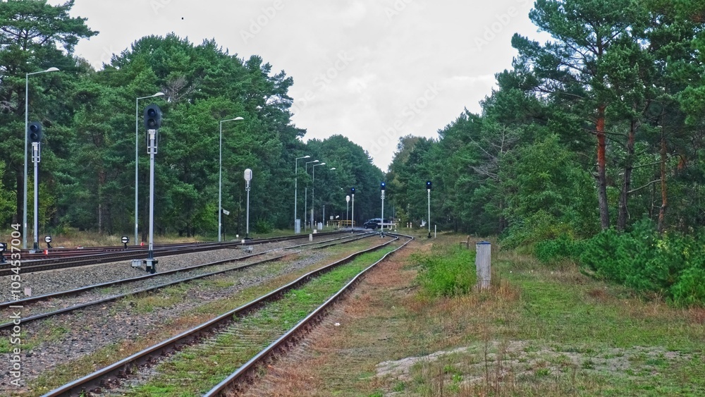 Railroad Track Junction and Road Crossing with Signal Semaphore with ...