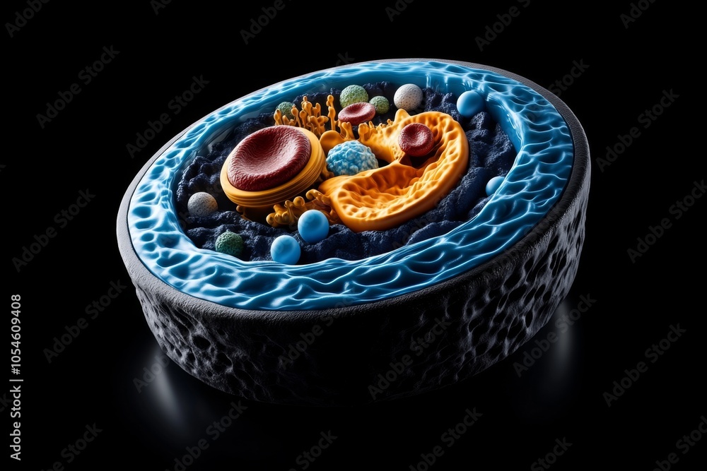 Hyper-realistic view of a stem cell differentiating into red blood ...