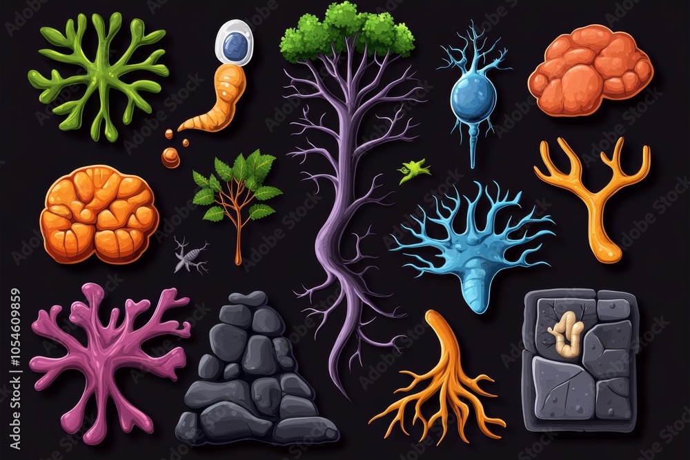 Pixel art of a stem cell transforming into different cell types, with ...