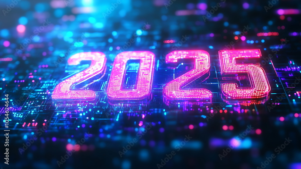 the number of the new year 2025 written on the circuit board. the ...