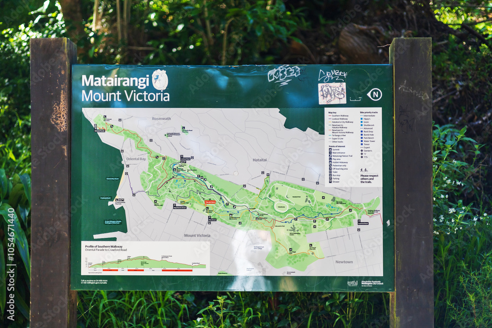 The Matairangi Mount Victoria information sign, providing trail ...