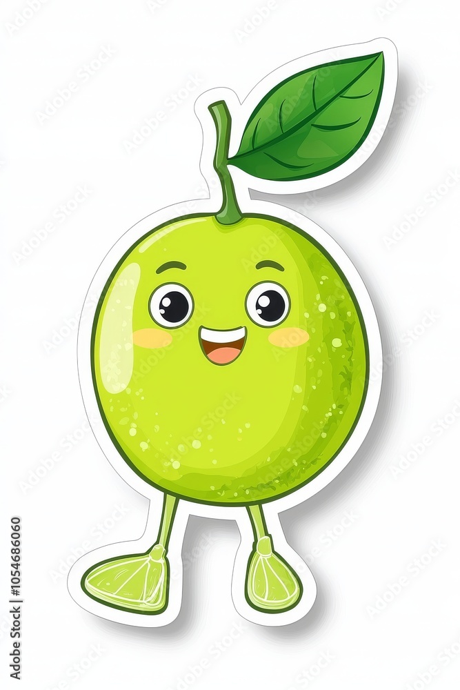 Cute cartoon lime character with a happy face, vibrant green color, and ...