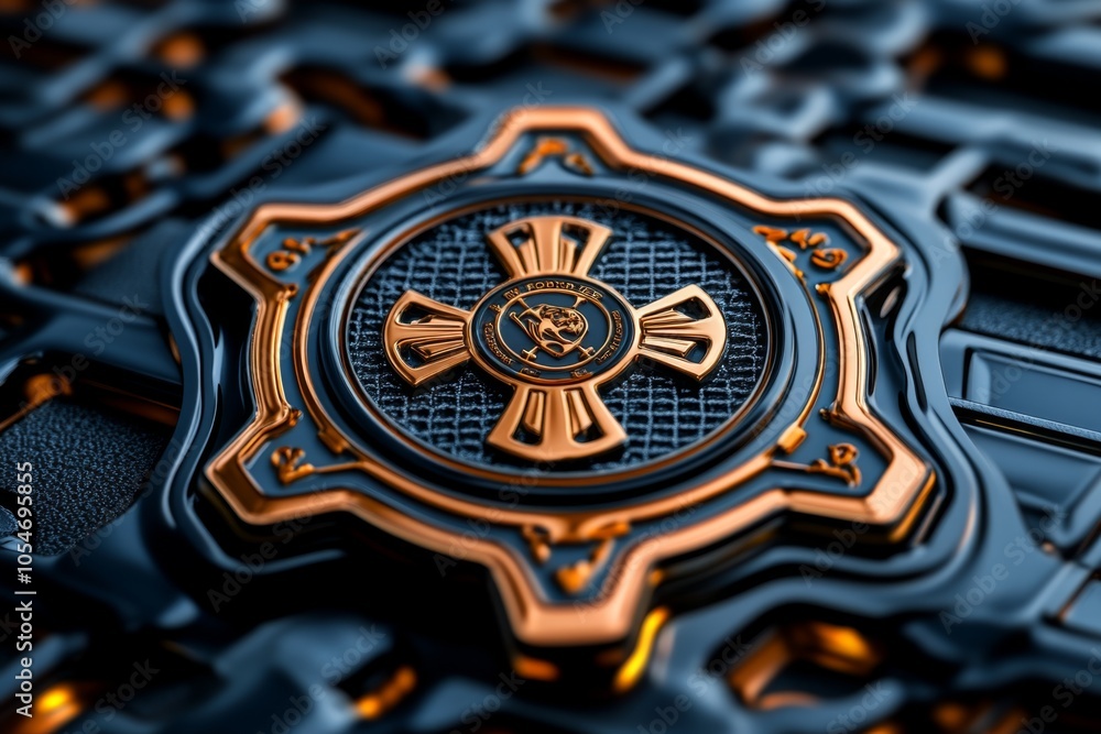 Detailed view of a firefighter officerâ€™s badge on a rescue uniform ...