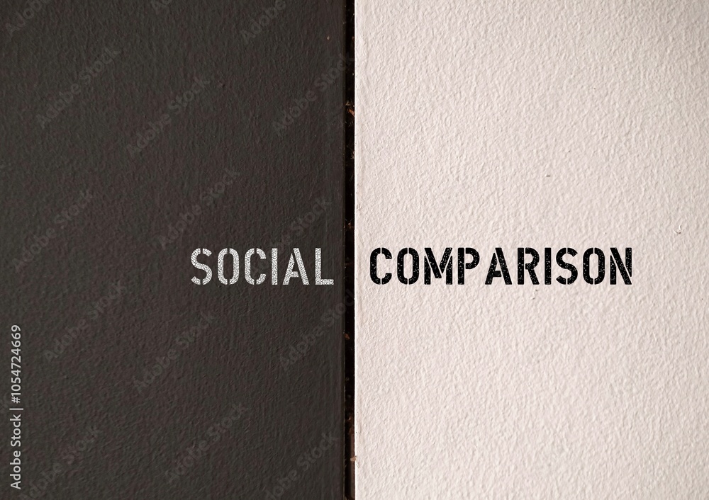 Wall with inscription Social comparison - means people value their ...