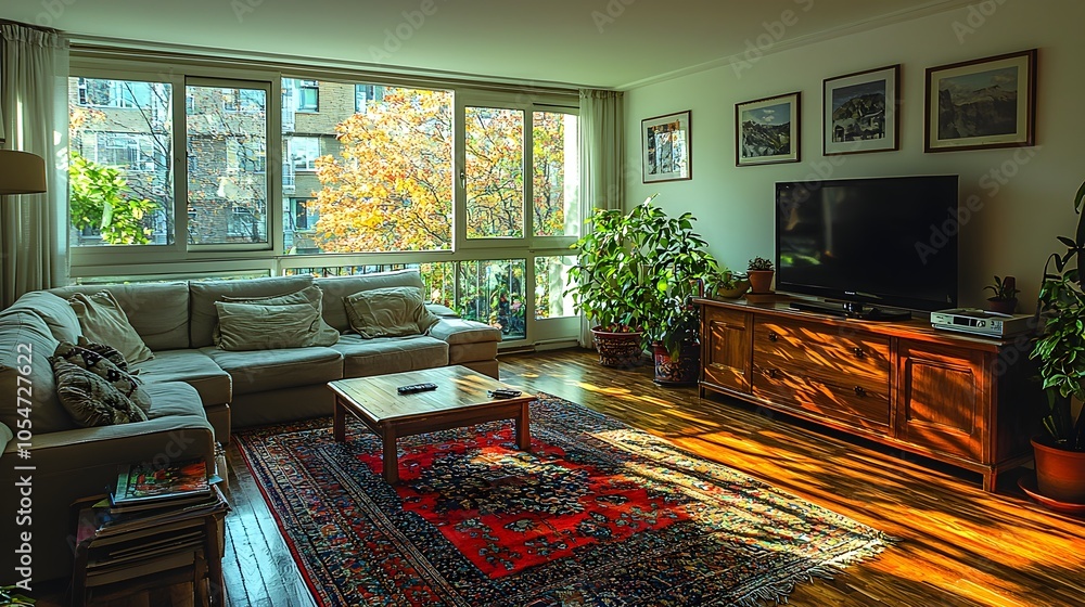 Cozy and Contemporary Living Space with a Stylish TV Displaying Global ...
