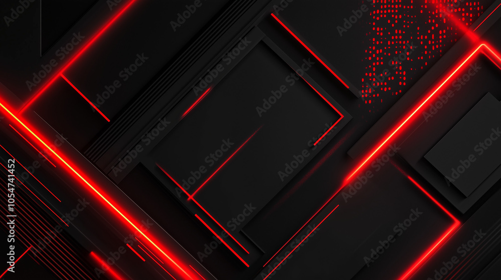 Abstract design with a matte black background and neon red line accents ...