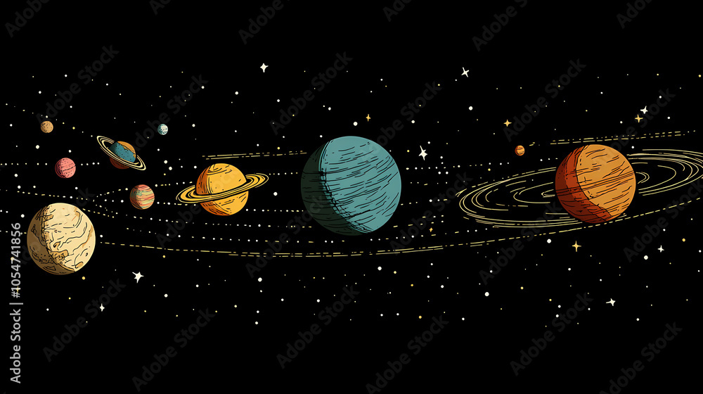 Detailed map of our solar system with planets in alignment. Solar ...