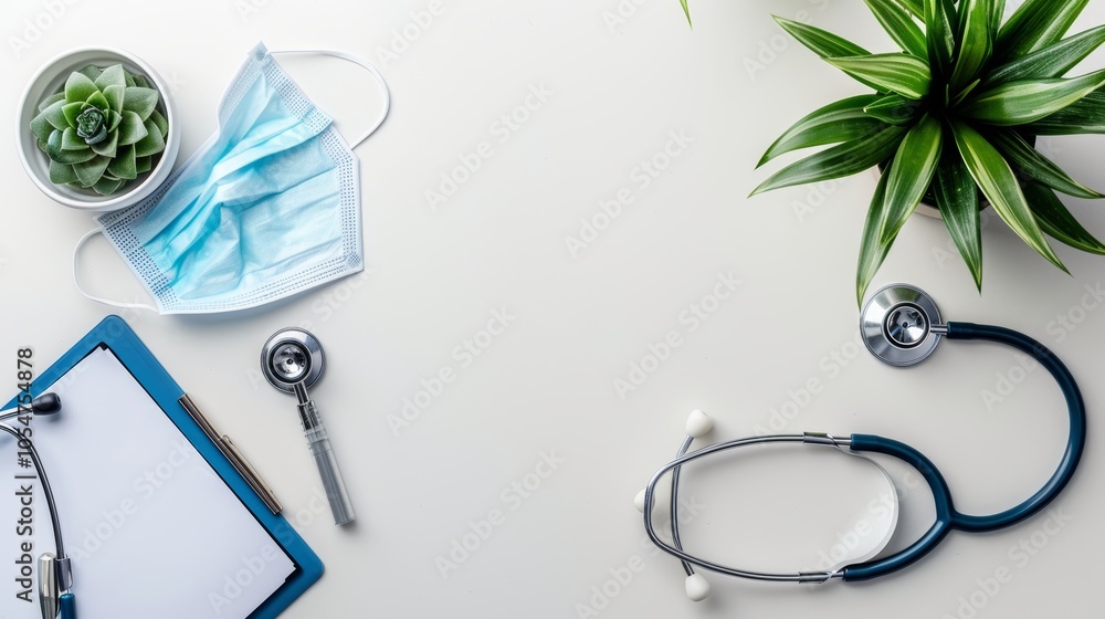 Medical and Health Frame Border Background with Stethoscope, Face Mask ...