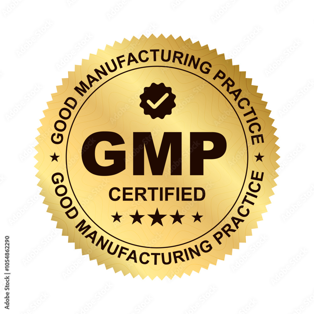 GMP Certified label ,Good Manufacturing Practice Gold Round Circle Serrated Edge shiny sticker ...