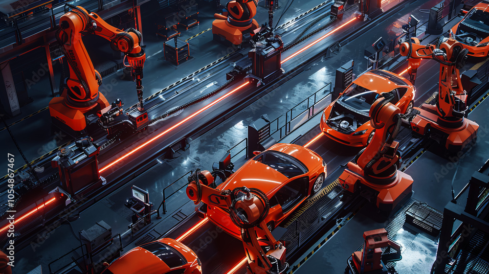 Robotic arms in an automotive assembly line work with precision ...