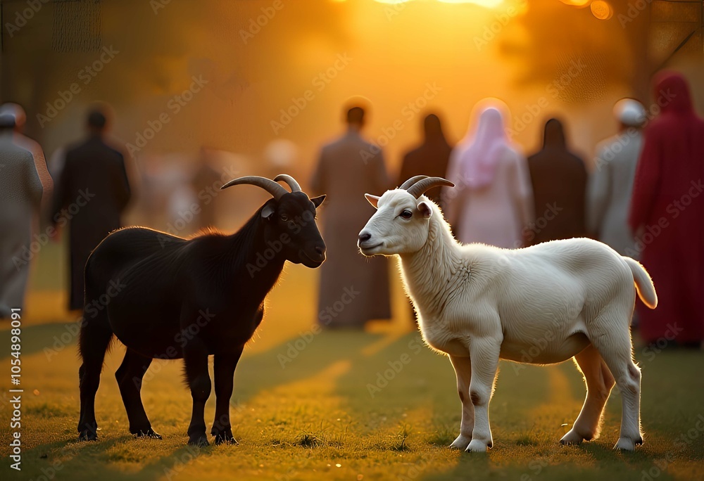 sheep and goat is a greeting sunset Eid al adha mubarak festival ...