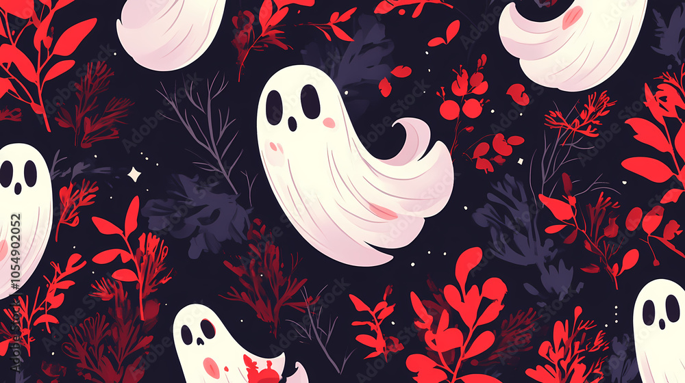Whimsical pattern of cute ghosts on a dark background, perfect for ...