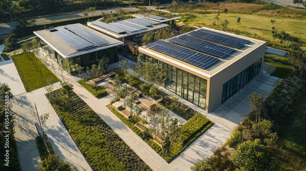 A modern eco-friendly sports complex built with recycled materials ...