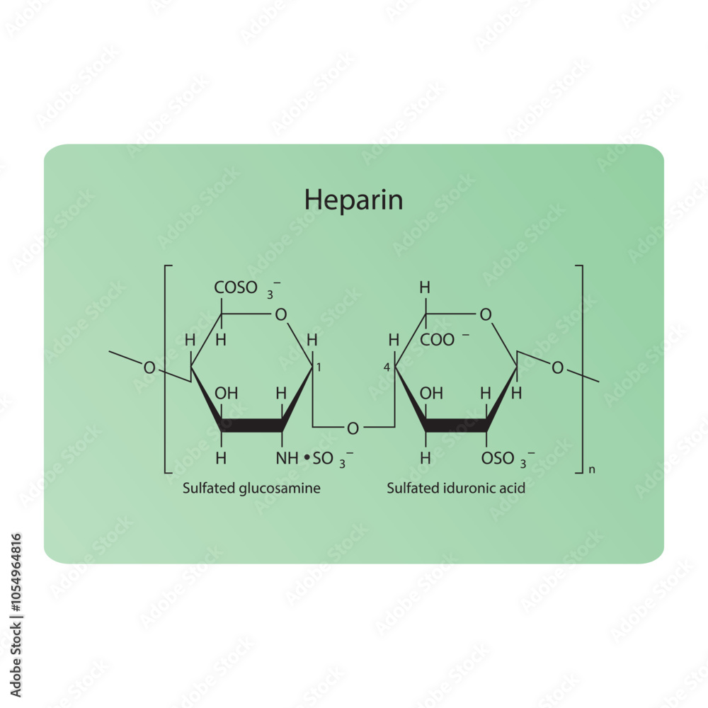 Heparin skeletal structure diagram.Polysaccharide compound molecule ...