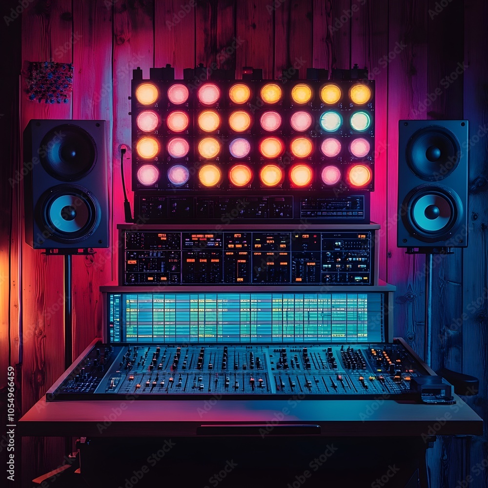 Foto de Stock Analog Audio Spectrum Analyzer in a Moody Retrofuturistic ...