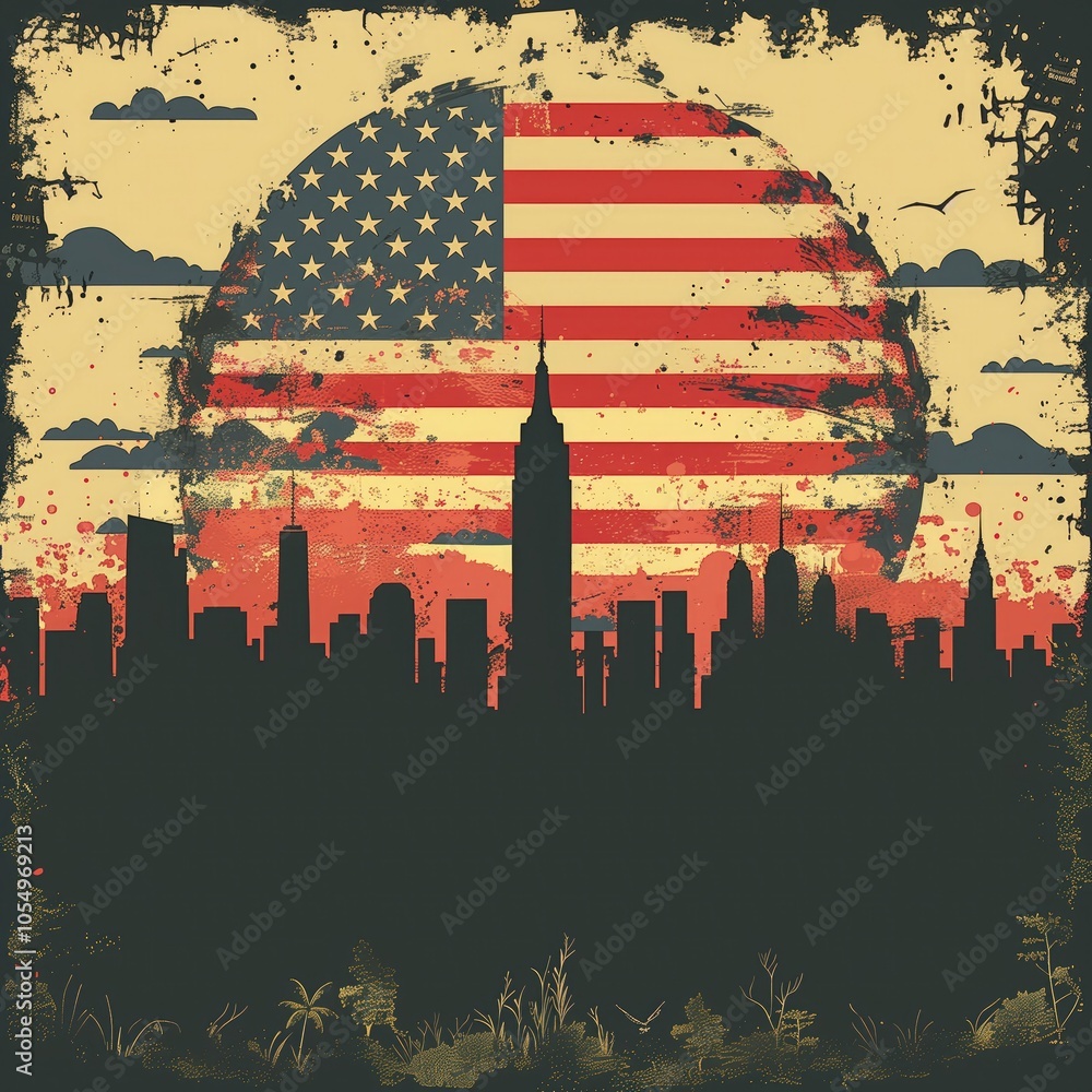 american flag without the pole, illustration, carton style, distressed ...
