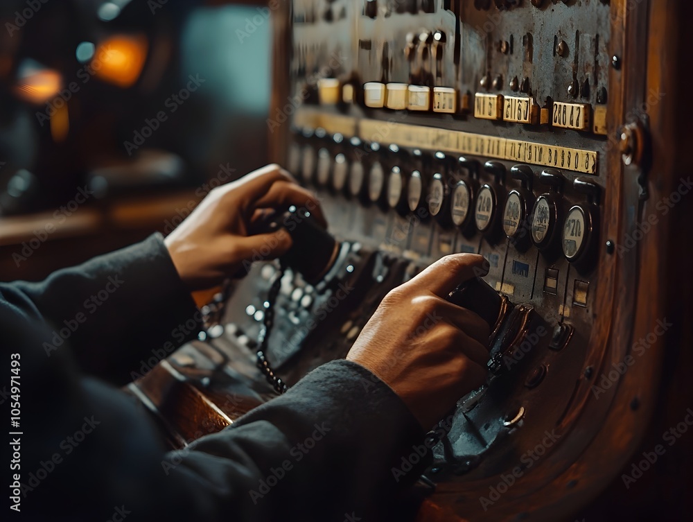 Vintage Telephone Switchboard Operator Handling Rotary Dial Phones with ...