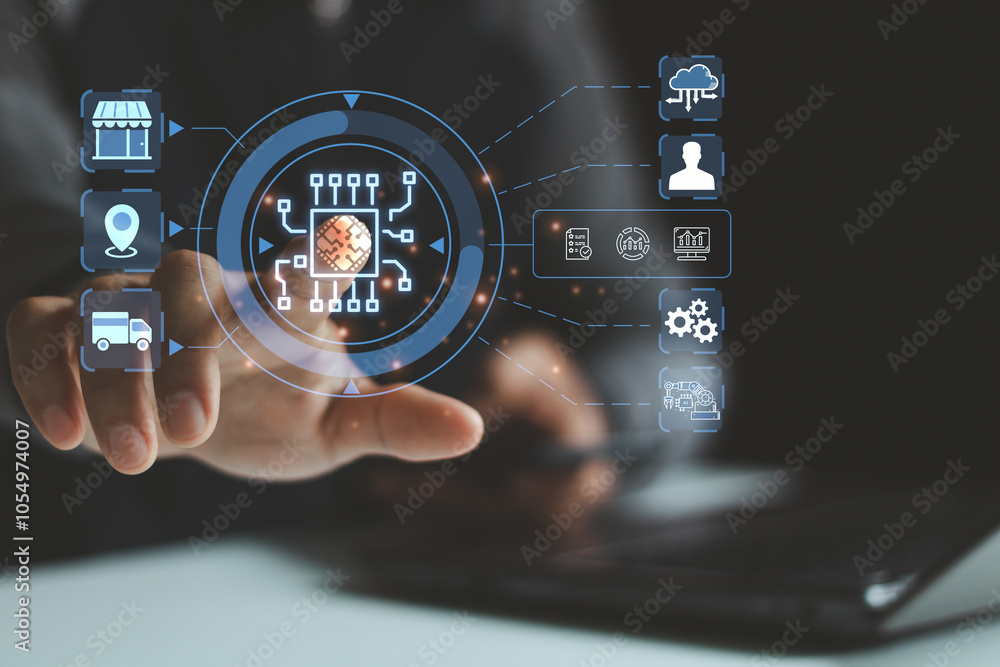 Business people touch supply chain icons by artificial intelligence ...