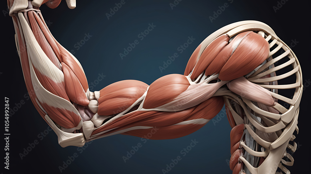 Intricate illustration of the bicep muscle anatomy, highlighting the ...