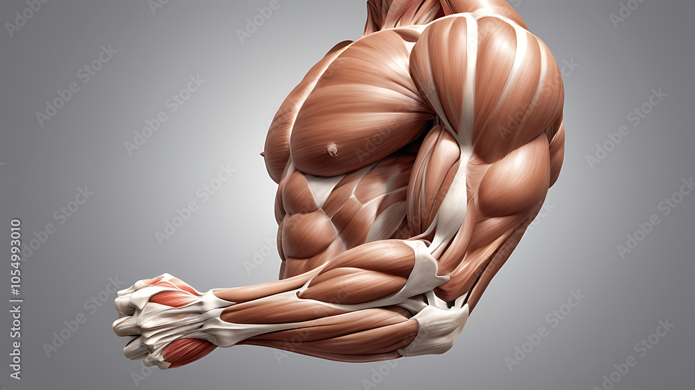 Intricate illustration of the bicep muscle anatomy, highlighting the ...