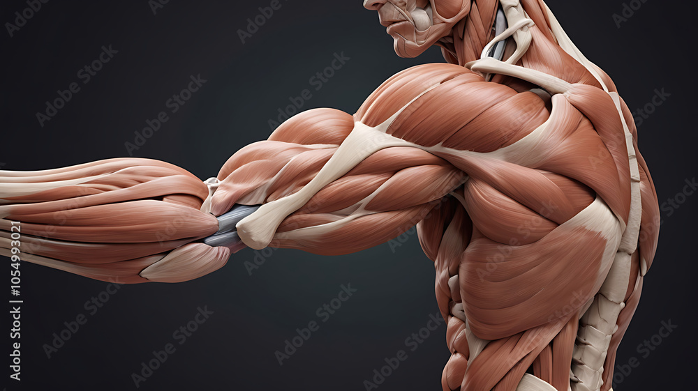 Intricate illustration of the bicep muscle anatomy, highlighting the ...